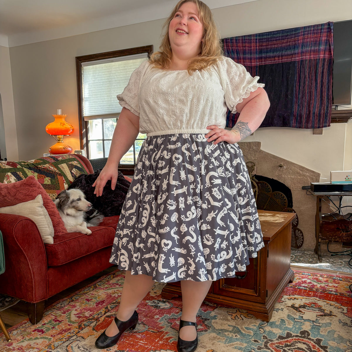 COLLAB: Shattered-Earth Squiggle Cats Midi Skirt – Maya Kern UK